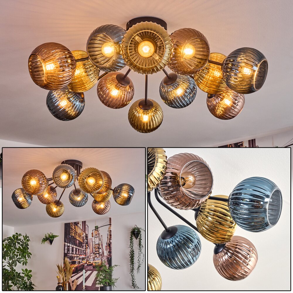 Koyoto lampa sufitowa, kula świetlna niebeieski, złoty, miedziany, 12 ...
